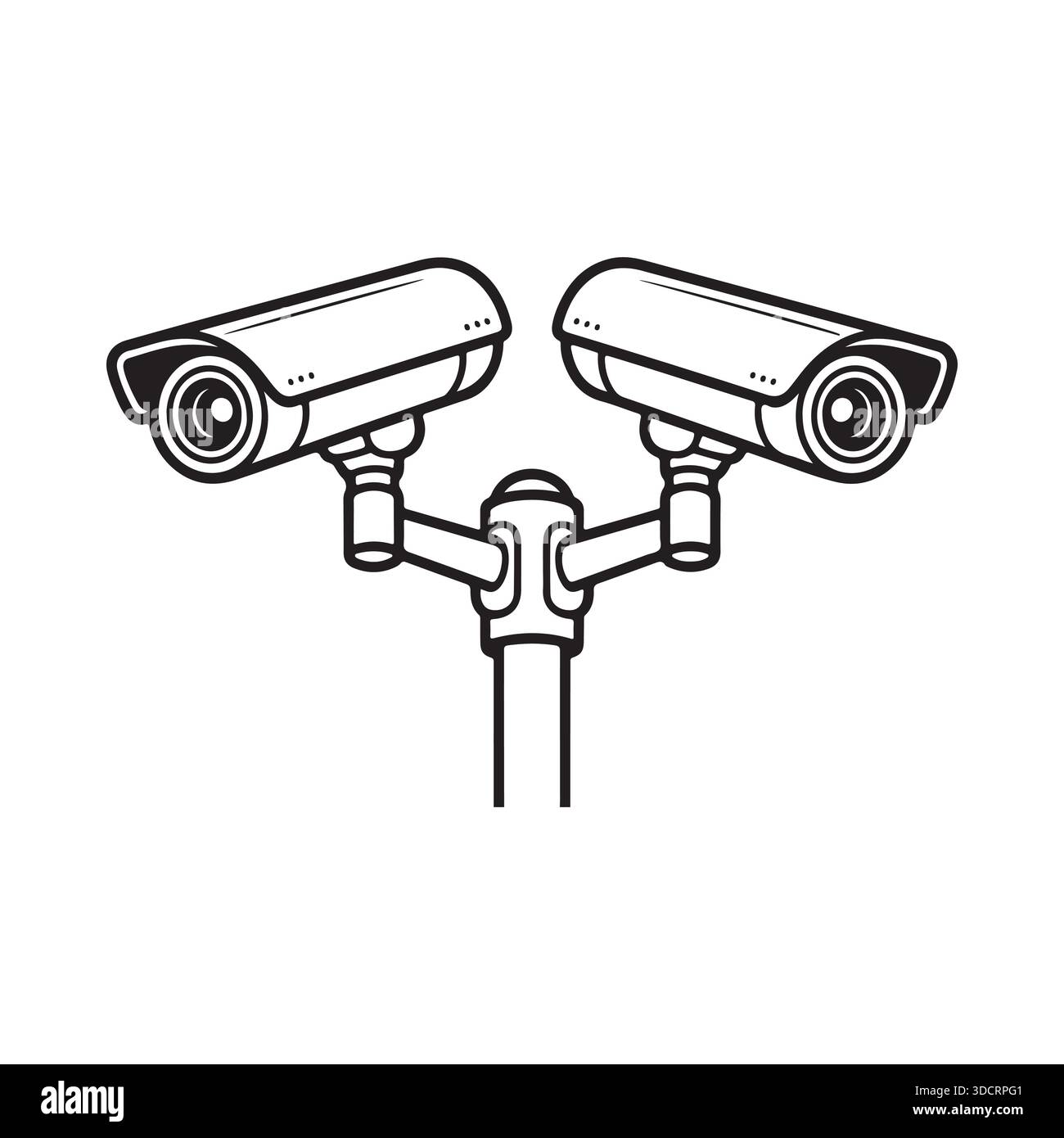 A black and white illustration depicting two security cameras mounted ...