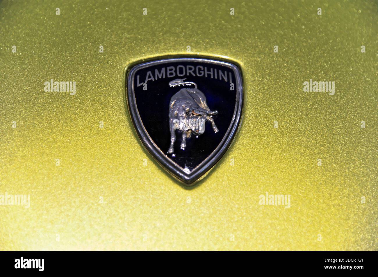 Lamborghini special exhibition, new car, Lamborghini emblem on gold ...