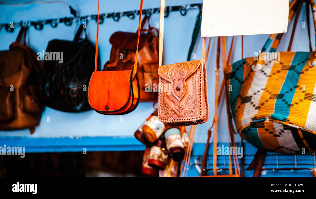 A craft stall in Chefchaouen, Morocco, featuring silver jewelry ...