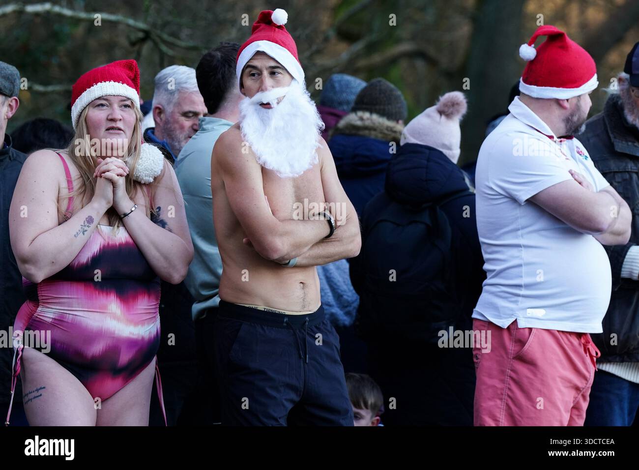 Swimmers prepare to take part before the Christmas Day dip in Blackroot ...