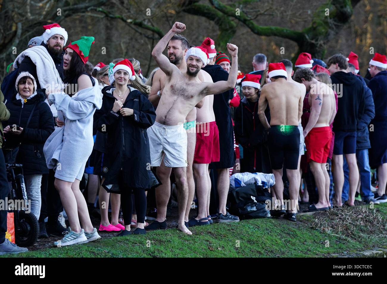 Swimmers prepare to take part before the Christmas Day dip in Blackroot ...