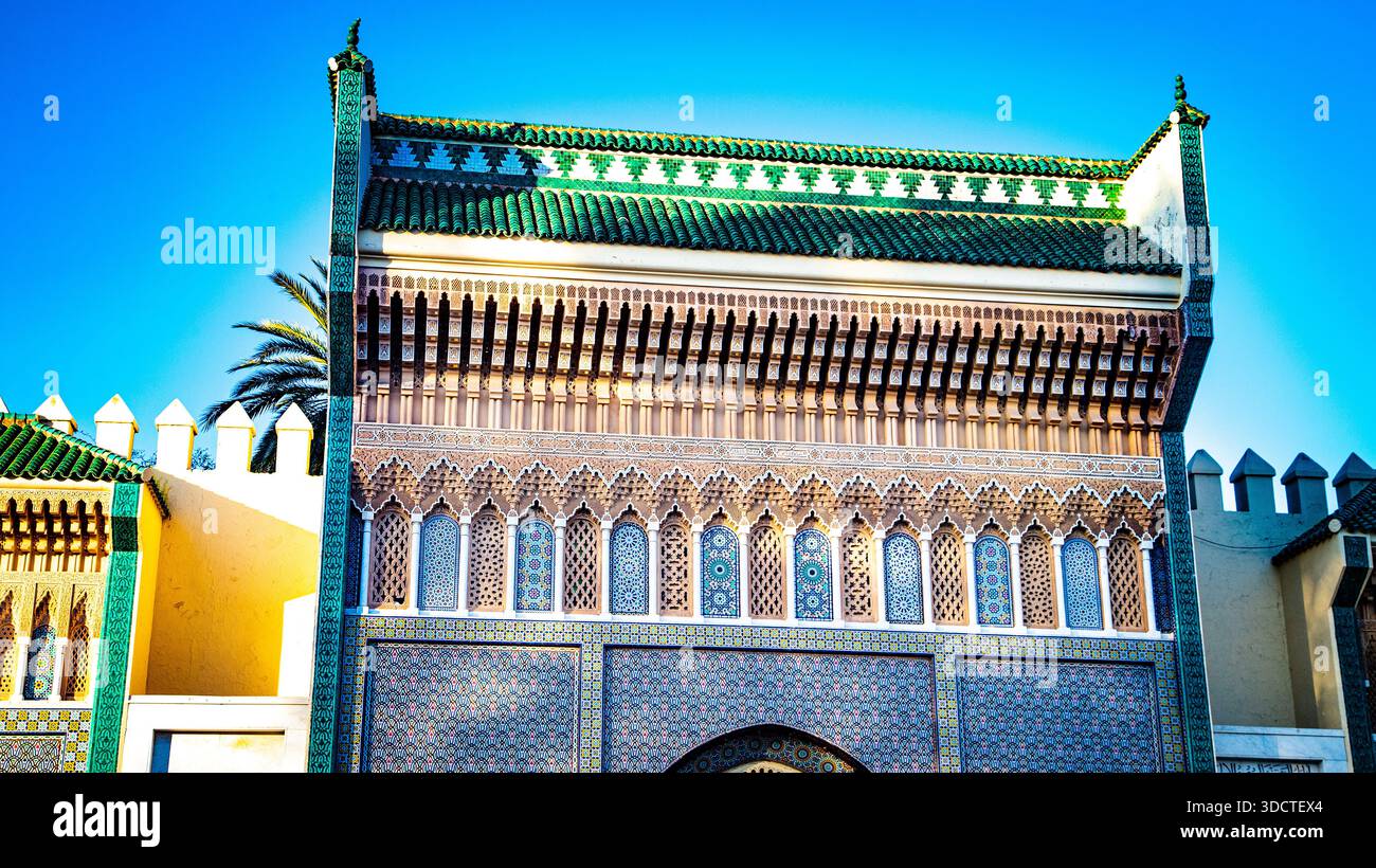 A traditional Moroccan facade in Fez, adorned with zellige tiles ...