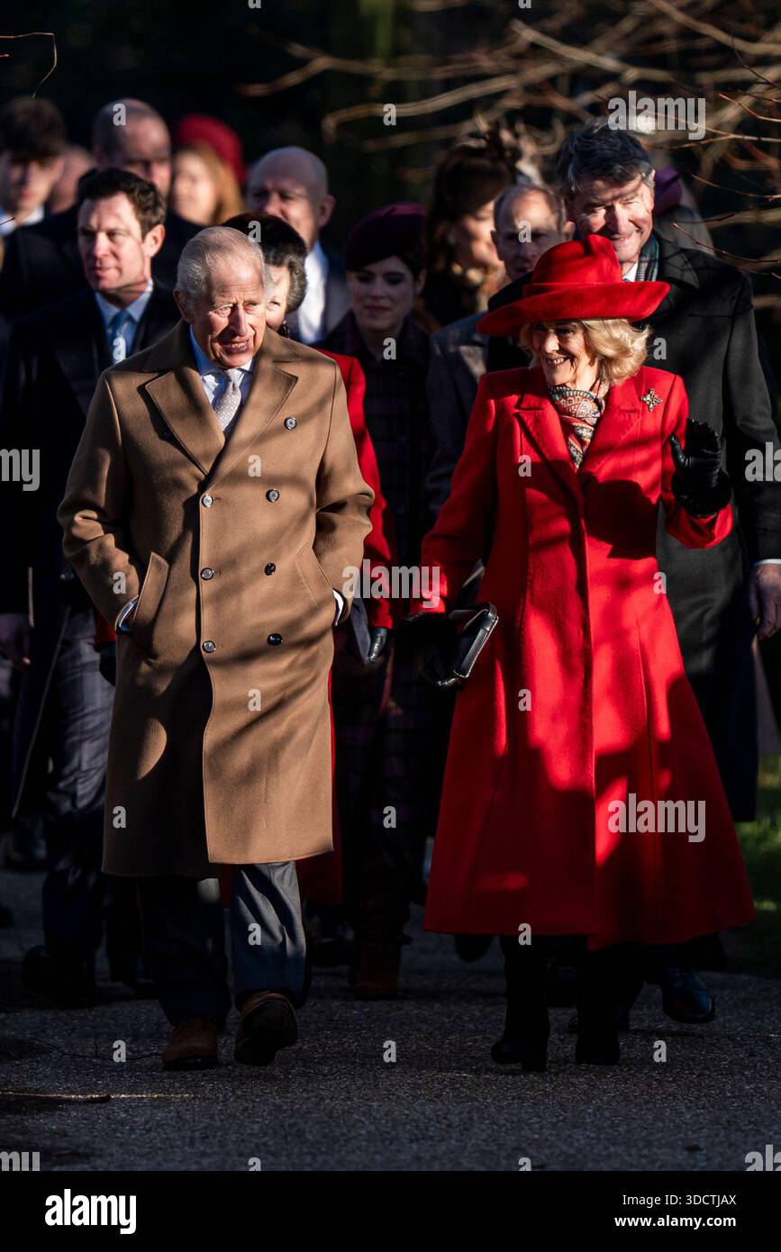 King Charles III and Queen Camilla attending the Christmas Day morning ...
