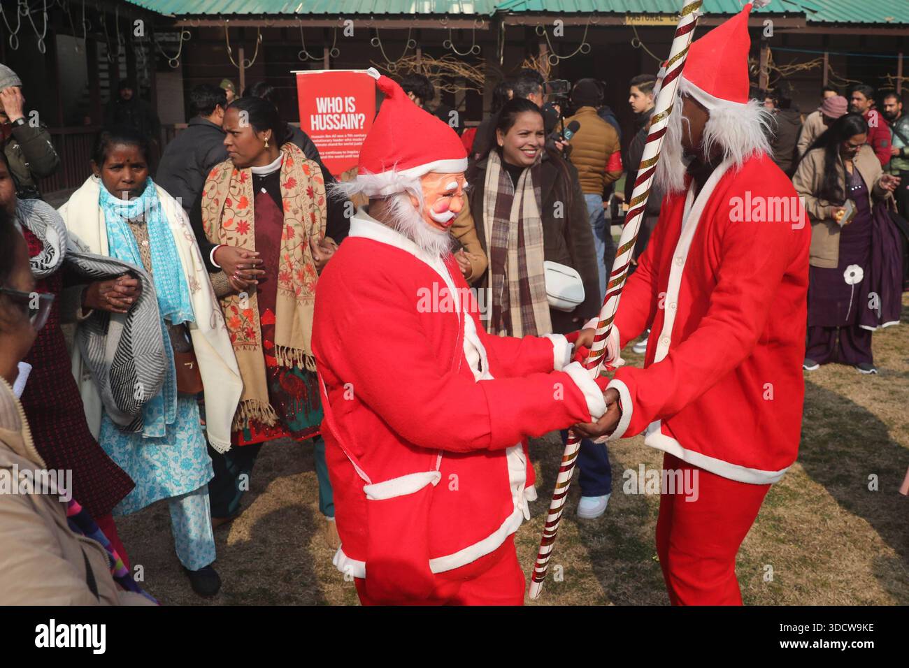 SRINAGAR, INDIA - DECEMBER 25: A man dressed as a Santa Claus outside ...