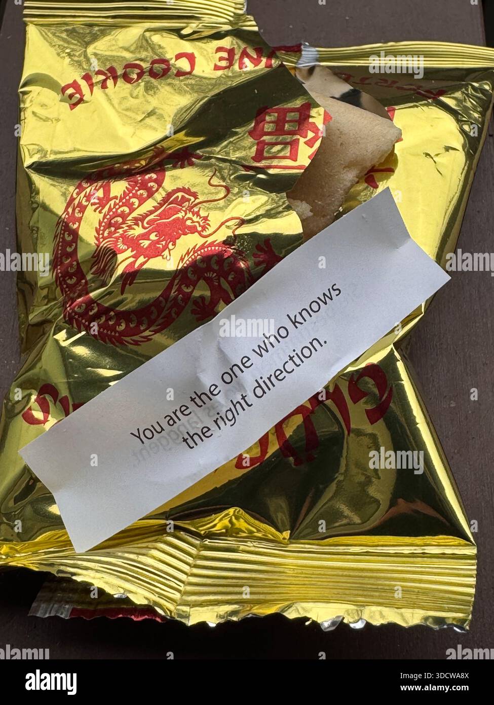 Fortune Cookie with Inspirational Message in Golden Wrapper Stock Photo ...