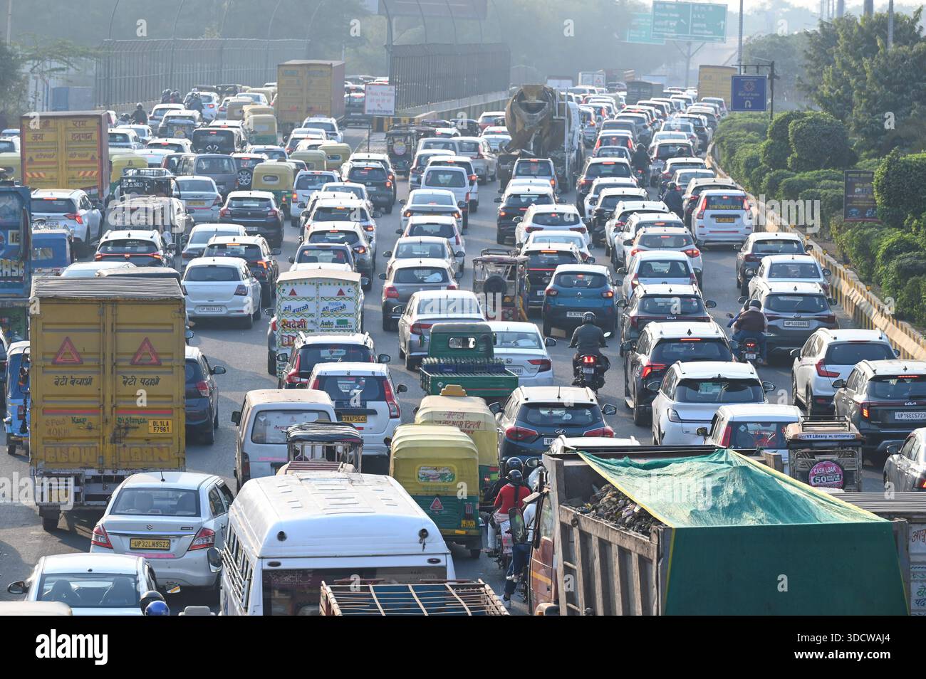 NOIDA, INDIA - DECEMBER 25: There was a huge traffic jam near GIP ...