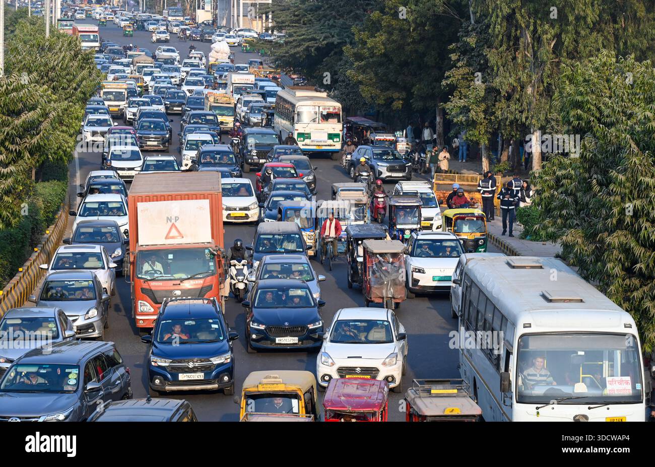 NOIDA, INDIA - DECEMBER 25: There was a huge traffic jam near GIP ...