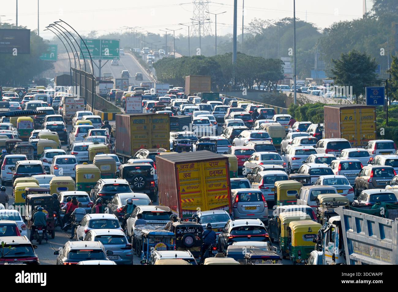 NOIDA, INDIA - DECEMBER 25: There was a huge traffic jam near GIP ...