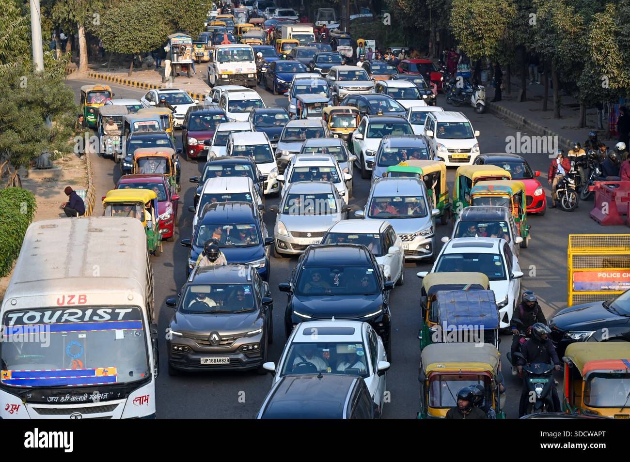 NOIDA, INDIA - DECEMBER 25: There was a huge traffic jam near GIP ...
