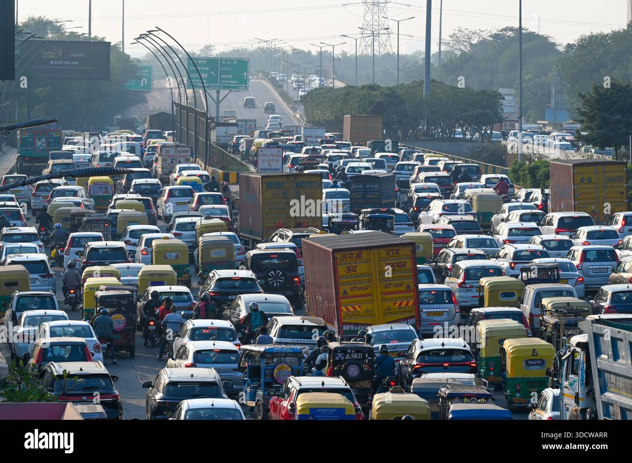 NOIDA, INDIA - DECEMBER 25: There was a huge traffic jam near GIP ...