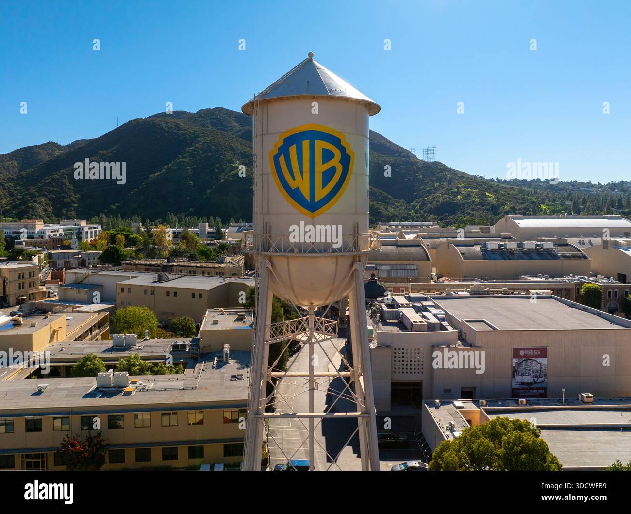 Burbank, CA. 2025 Nov 25. Warner Bros. Studios water tank and tower ...