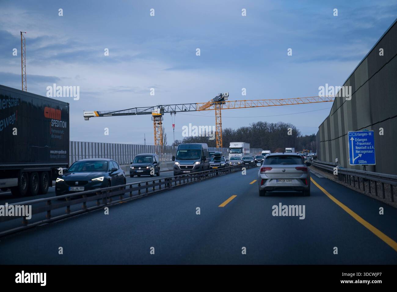 Bayern, Deutschland, Europa, Autobahn A3, Baustelle, Fahrbahnverengung ...