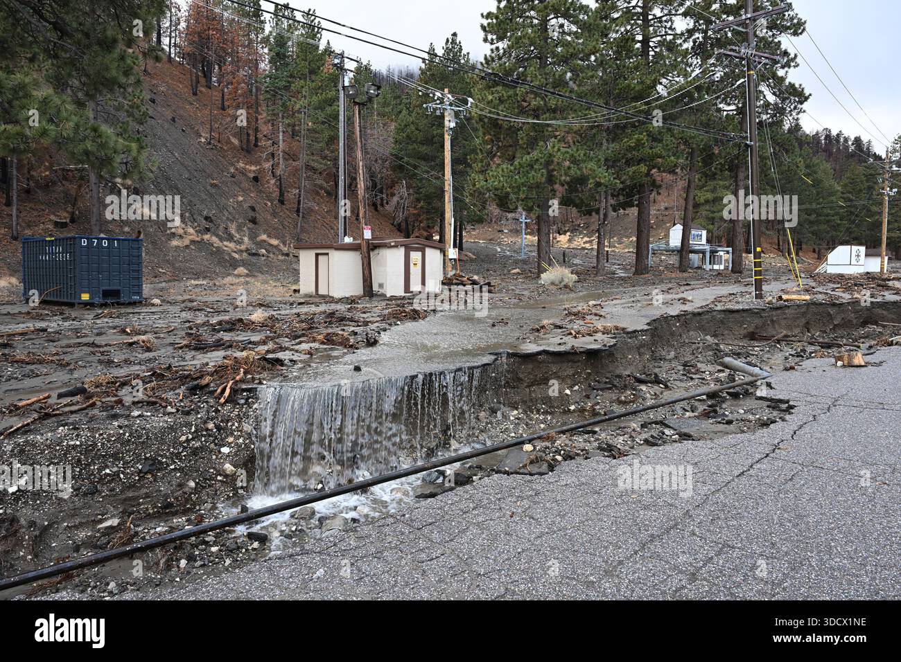 Flood damage is seen at Mountain High Resort, Thursday, Dec. 25, 2025, in Wrightwood, Calif. (AP ...