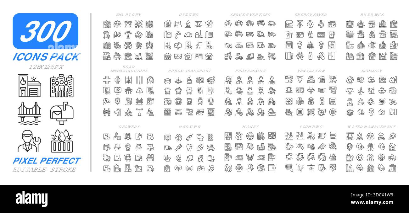 City elements thin line Cut Out Stock Images & Pictures - Alamy