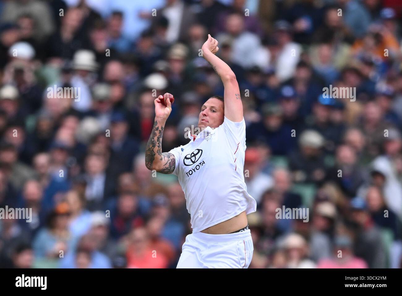 Brydon Carse of England bowls during Day 1 of the Fourth Men’s Ashes ...