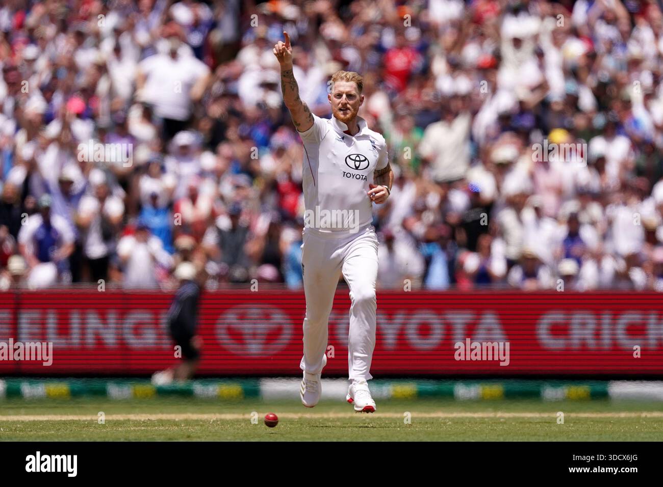 England’s Ben Stokes celebrates taking the wicket of Australia's Alex ...