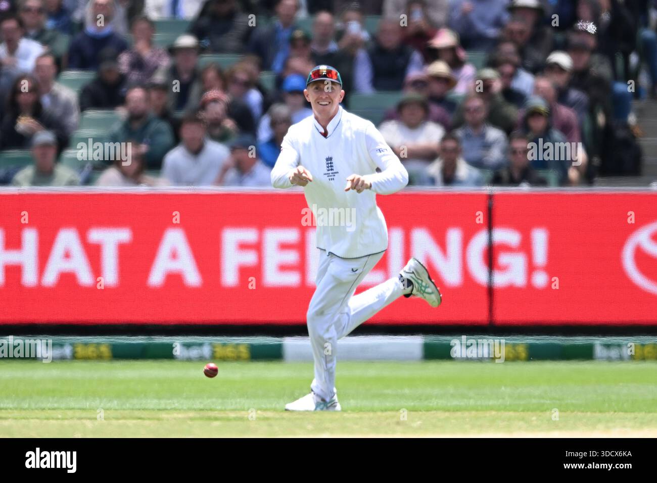 Zak Crawley of England reacts after catching out Alex Carey of ...
