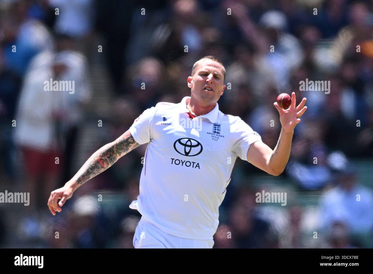 Brydon Carse of England fields a ball during Day 1 of the Fourth Men’s ...