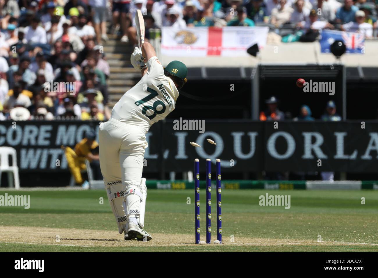 Australia's Michael Neser is bowled by England's Josh Tongue during ...