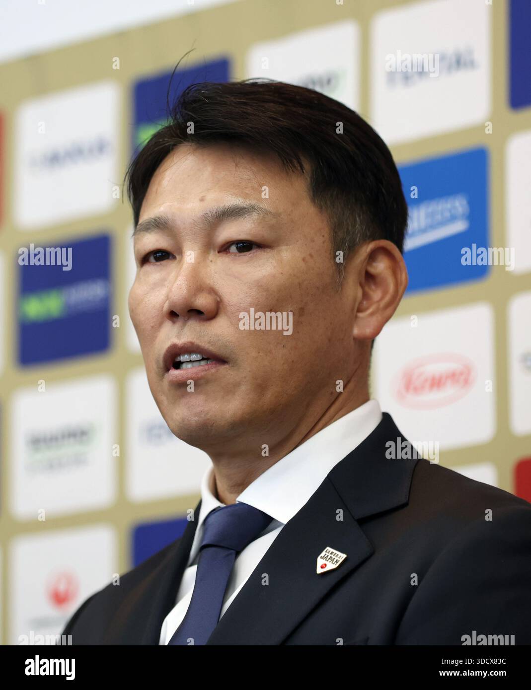 Samurai Japan manager Hirokazu Ibata speaks to the media after ...