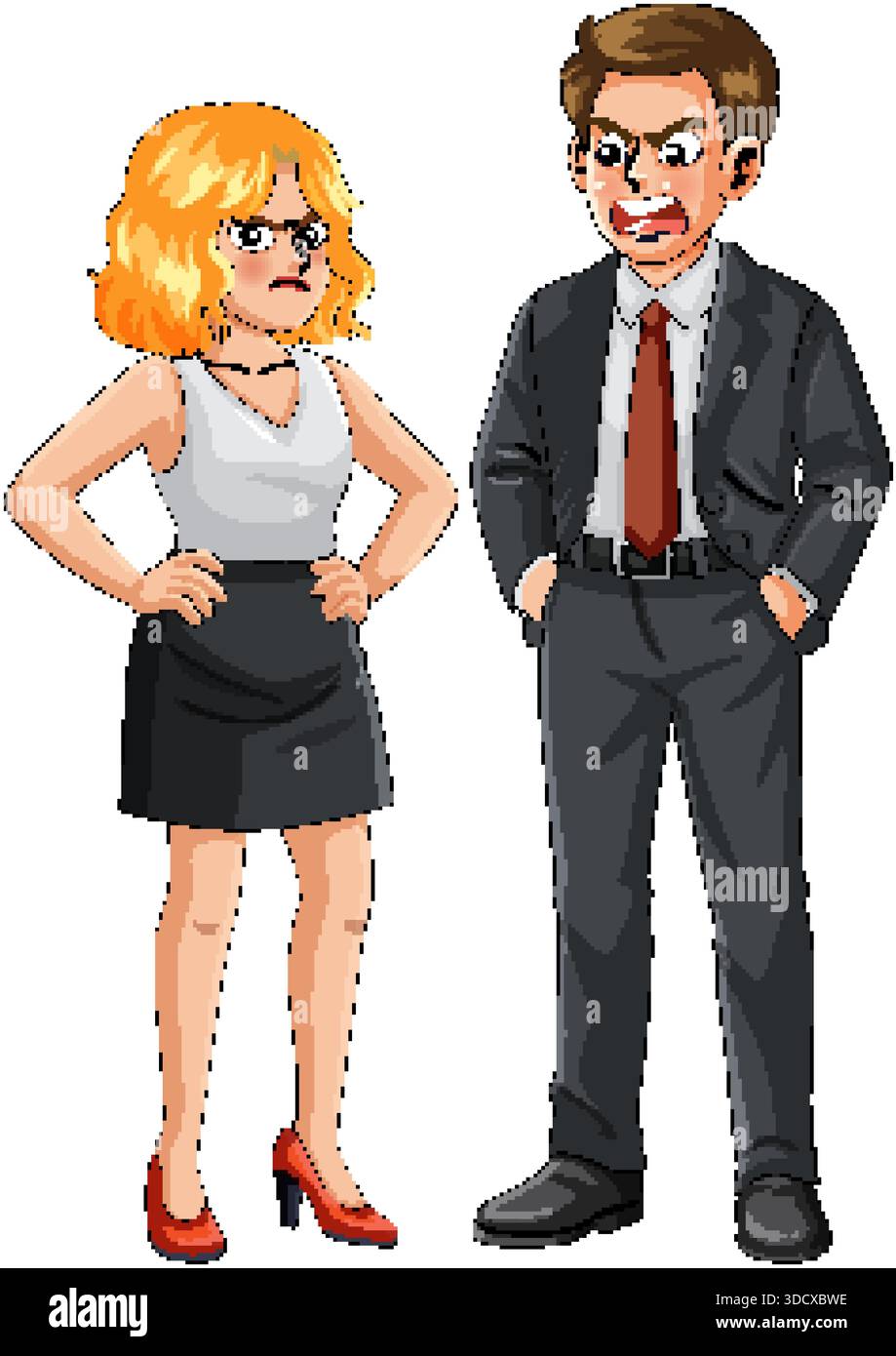 Cartoon vector of angry office colleagues arguing, formal attire, white ...