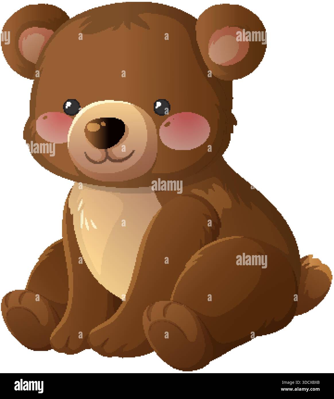 Adorable brown bear cub illustration with soft shading, rounded shapes ...