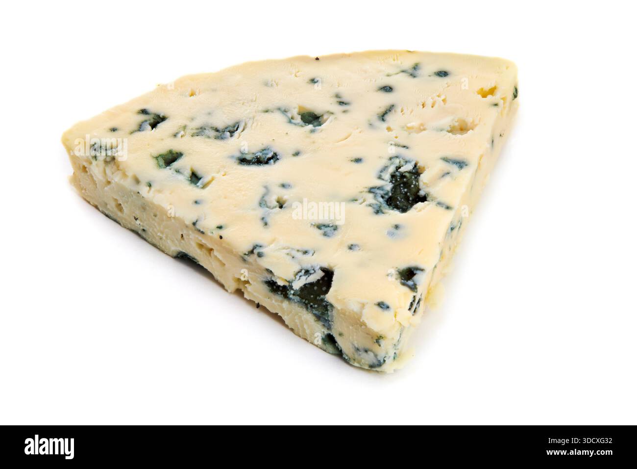 A single wedge of soft blue cow cheese with characteristic blue-green ...