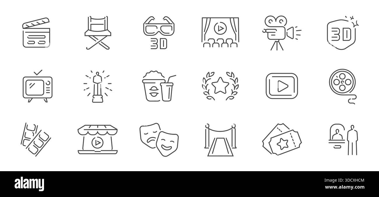 Cinema set of icons in line style. Movie and film linear symbols ...