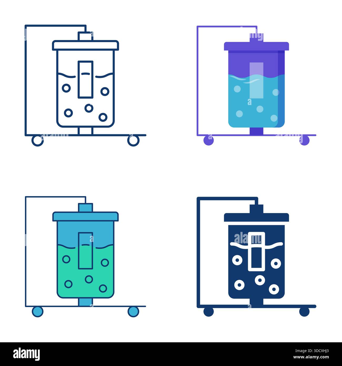 Biosynthesis icon set. Fermentation symbol, tank with boiling liquid ...