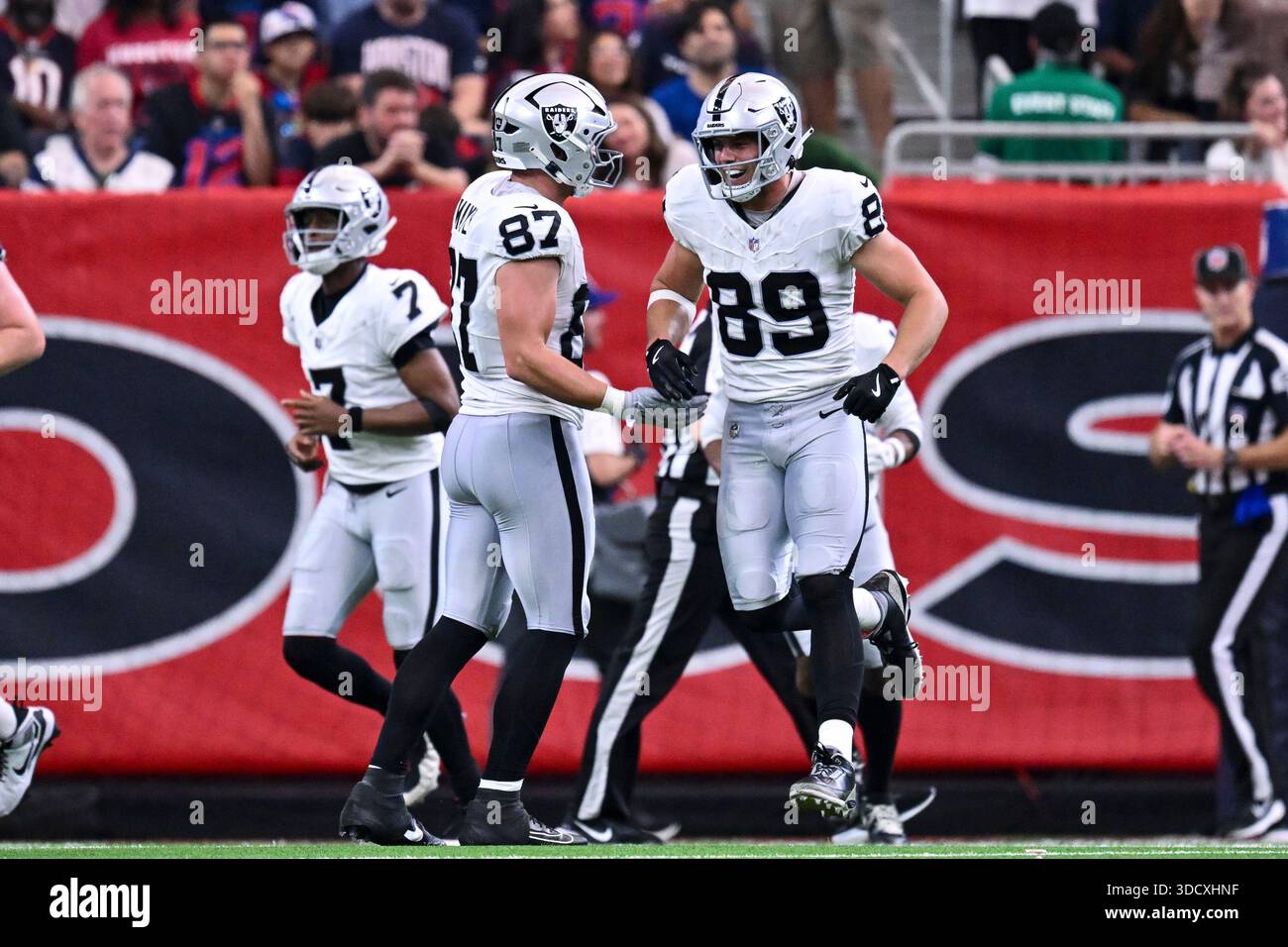 Las Vegas Raiders tight end Brock Bowers (89) reacts during an NFL ...
