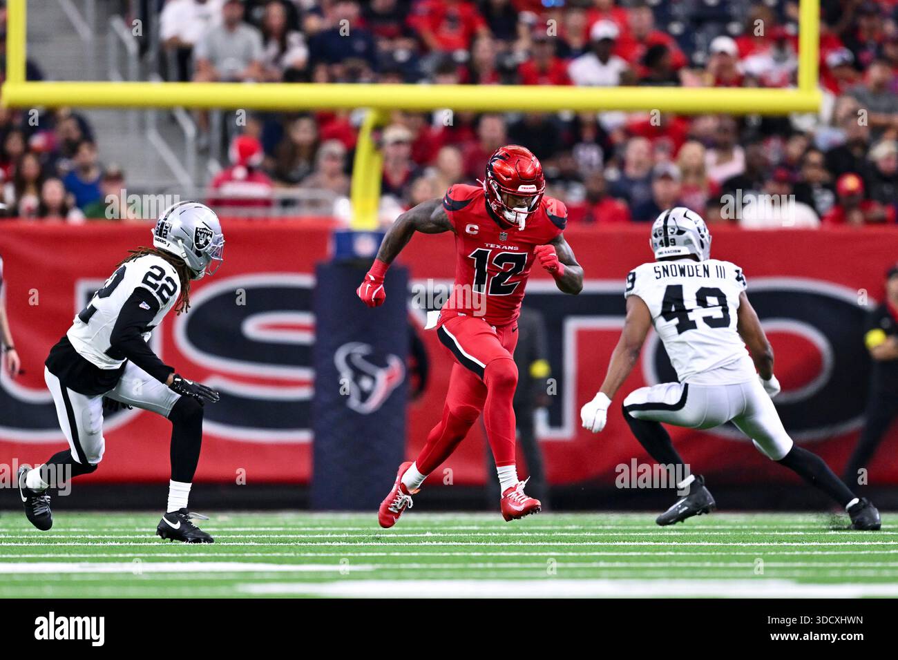 Houston Texans wide receiver Nico Collins (12) runs a route during an ...