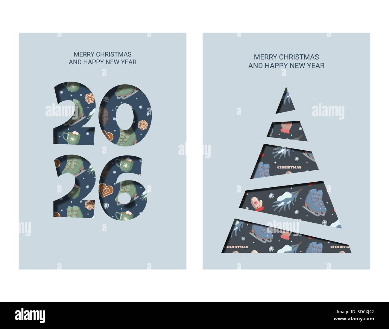 Set of two Christmas greeting cards with Merry Christmas and Happy New ...