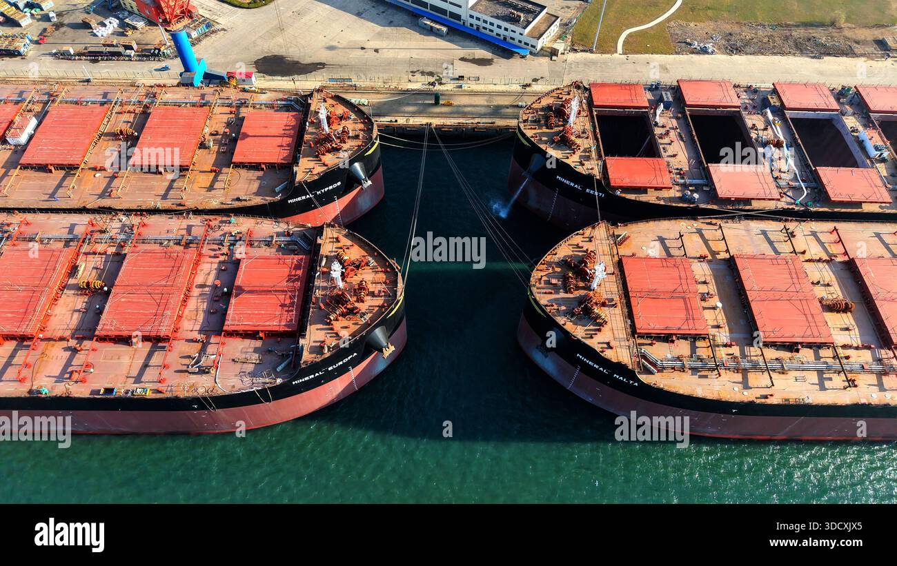 Aerial photo shows the Haixi Bay ship-building base in Qingdao City ...