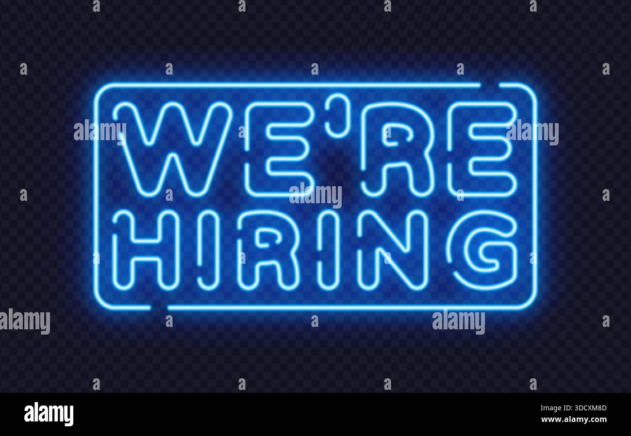 Blue neon were hiring sign in clean vector style, ideal for recruitment ...