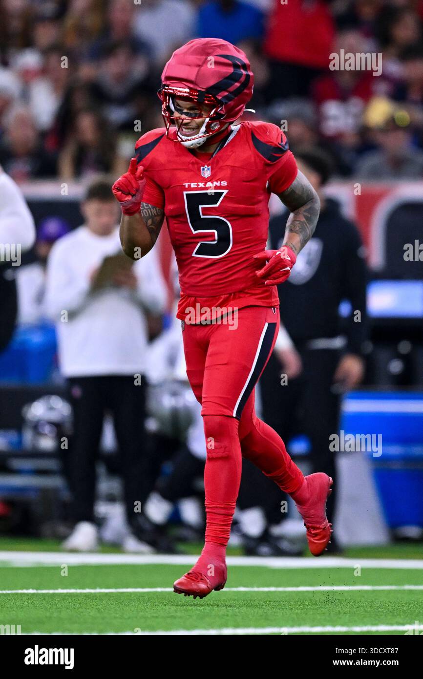 Houston Texans safety Jalen Pitre (5) reacts during an NFL football ...