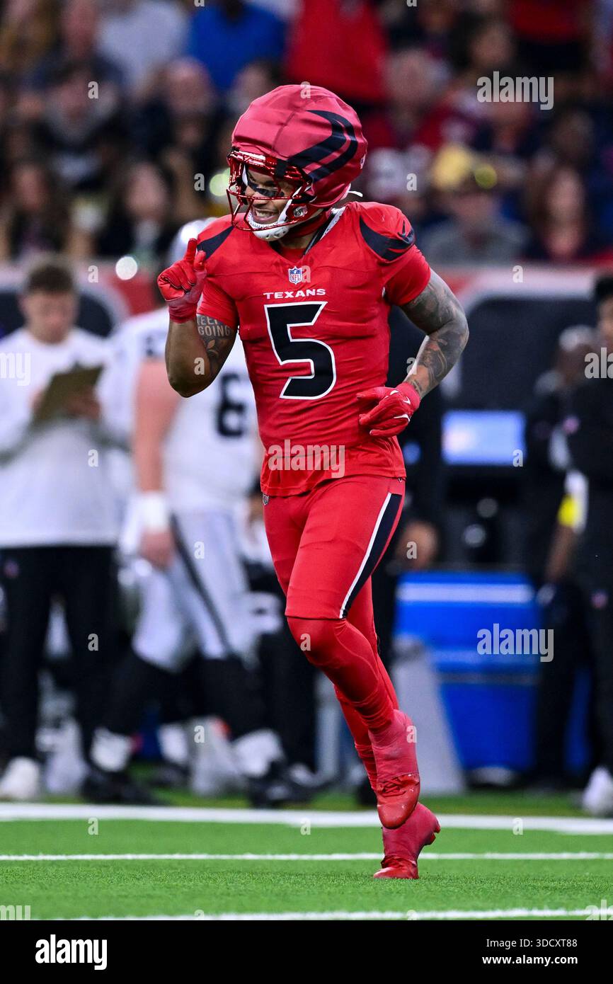 Houston Texans safety Jalen Pitre (5) reacts during an NFL football ...