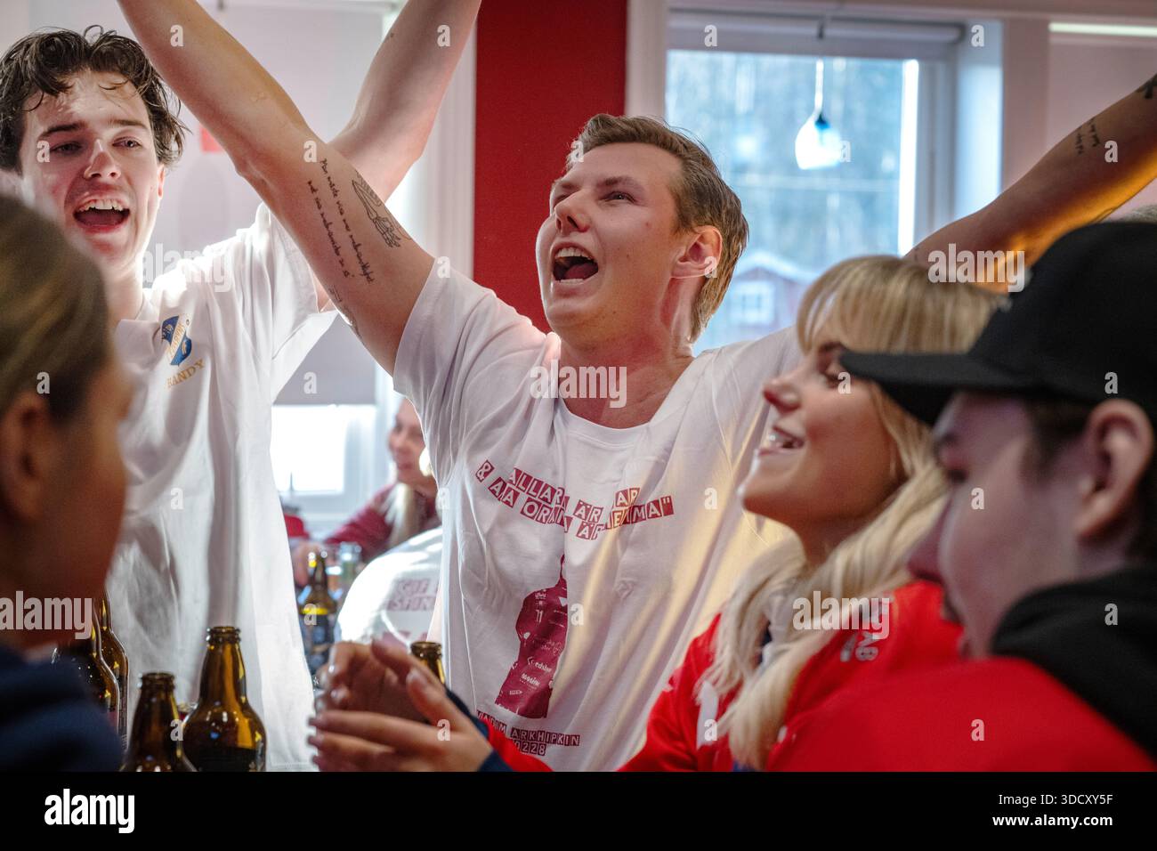 EDSBYN, SWEDEN 20251226 Edsbyns fans warm up in the bar before Friday's ...