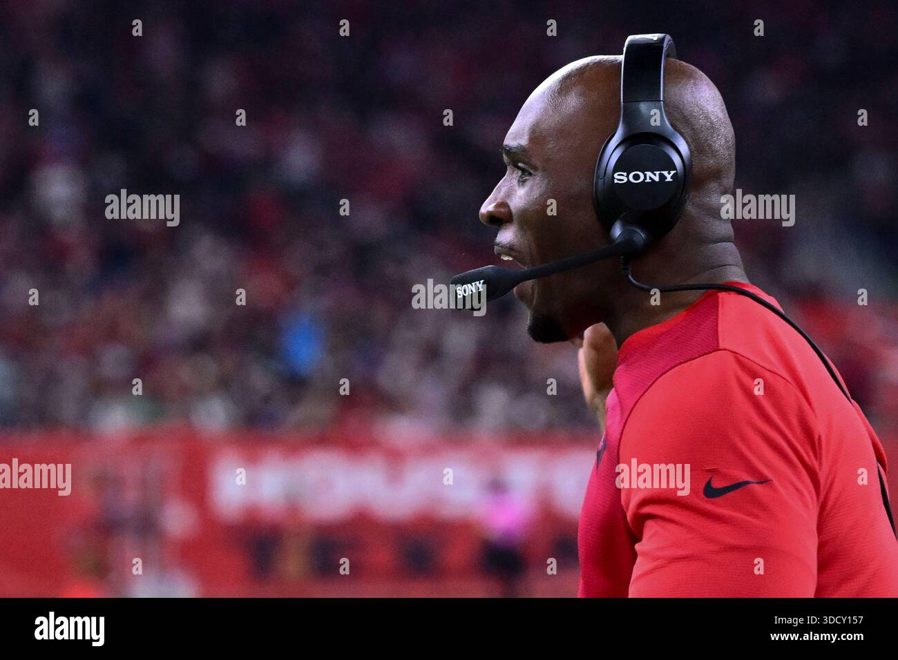 A Sony headset worn by Houston Texans head coach DeMeco Ryans during an ...