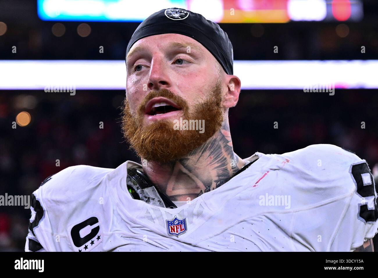 Las Vegas Raiders defensive end Maxx Crosby (98) looks on after an NFL ...
