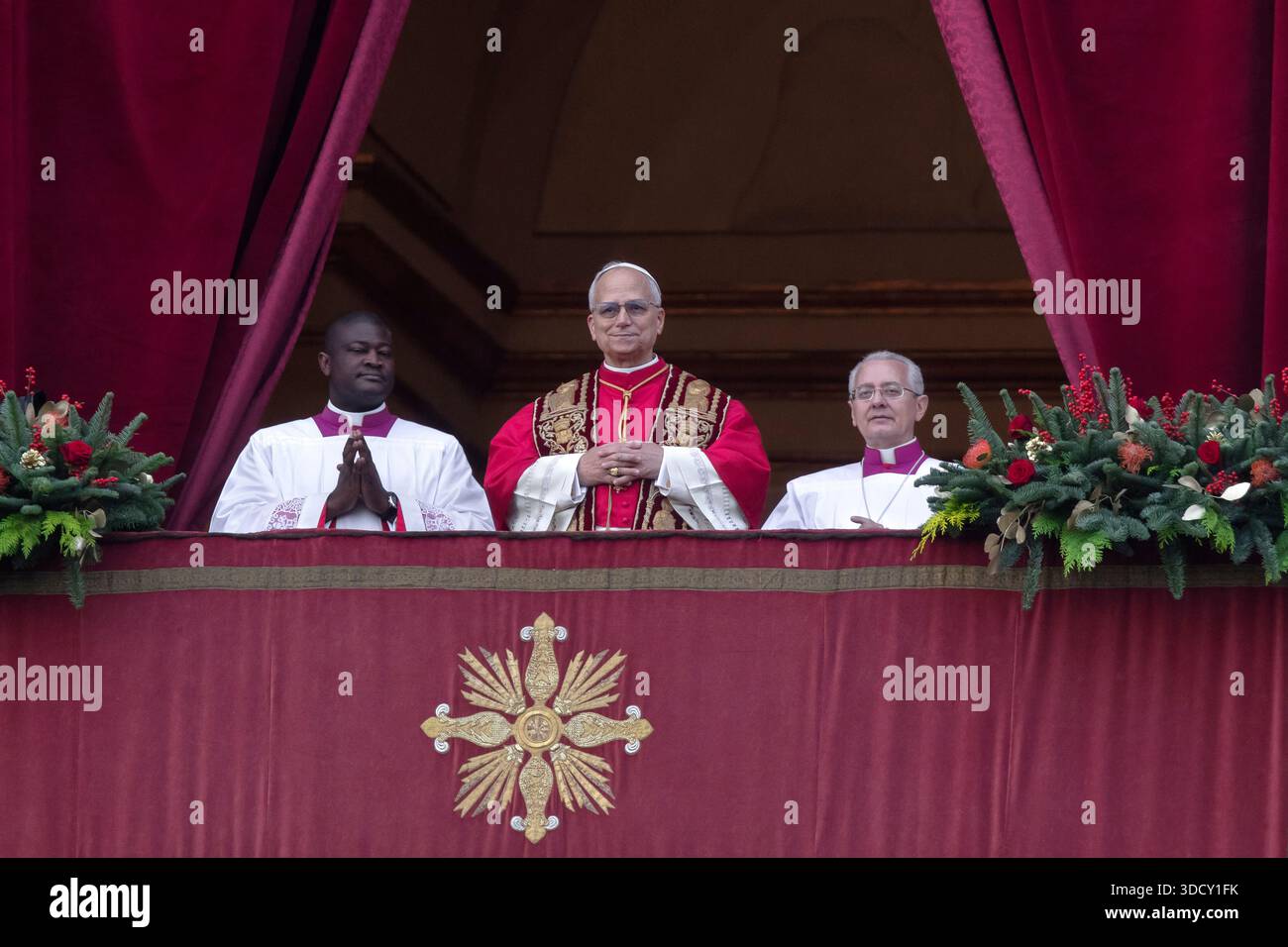 Pope Leo XIV seen delivering the Christmas Urbi et Orbi blessing to the ...