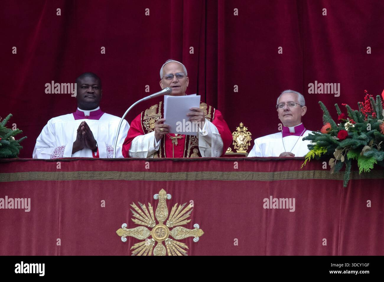 Pope Leo XIV seen delivering the Christmas Urbi et Orbi blessing to the ...