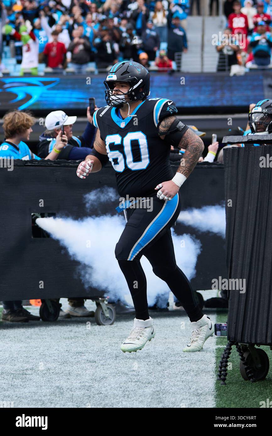 Carolina Panthers center Nick Samac (60) runs on to the field prior to ...