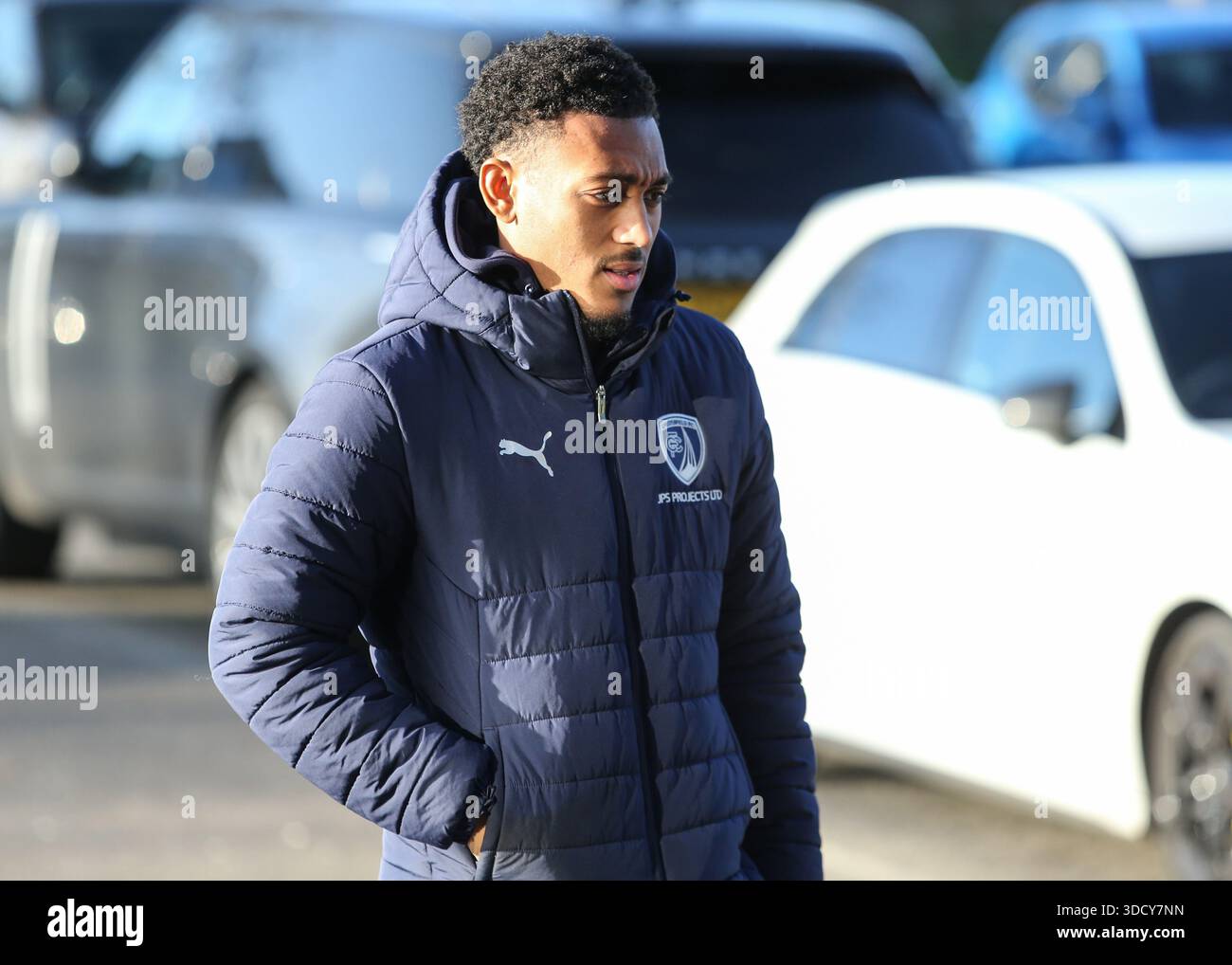 Lewis Gordon of Chesterfield arrives ahead of the Sky Bet League 2 ...