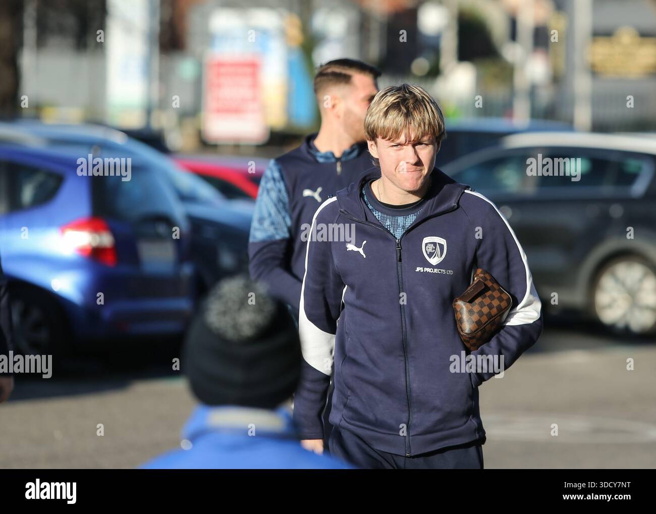 James Berry of Chesterfield arrives ahead of the Sky Bet League 2 match ...