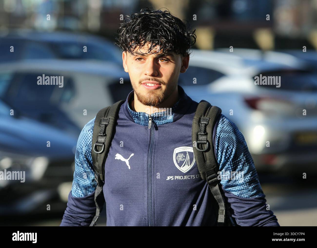 Devan Tanton of Chesterfield arrives ahead of the Sky Bet League 2 ...