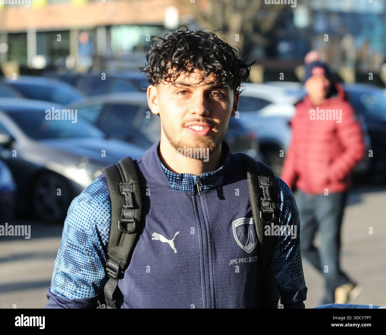 Devan Tanton of Chesterfield arrives ahead of the Sky Bet League 2 ...