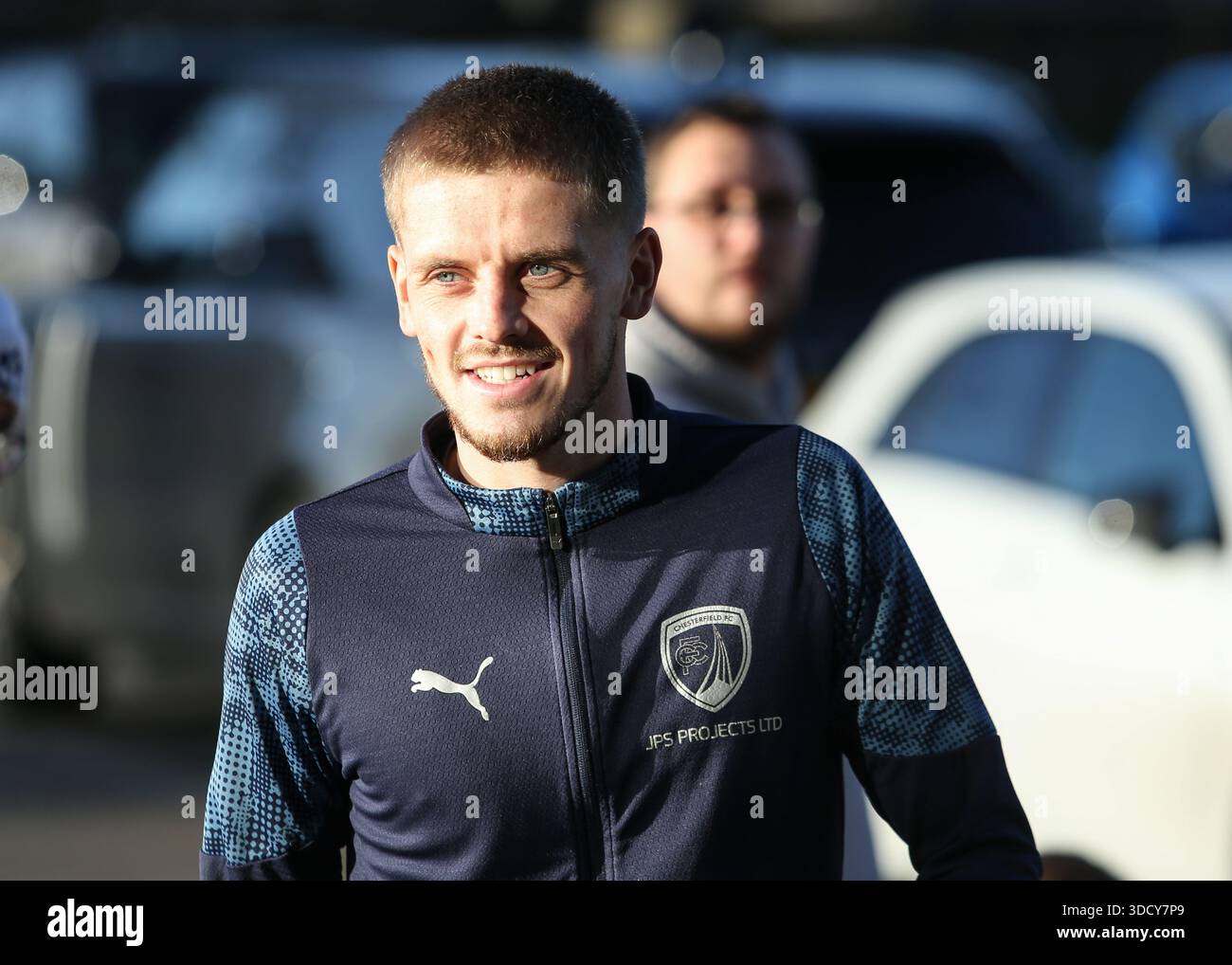 Ronan Darcy of Chesterfield arrives ahead of the Sky Bet League 2 match ...