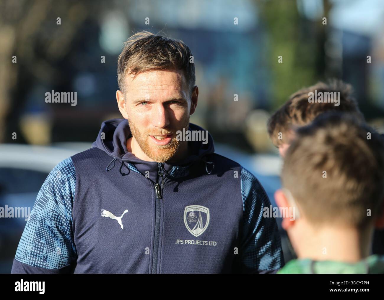 Jamie Grimes of Chesterfield arrives ahead of the Sky Bet League 2 ...