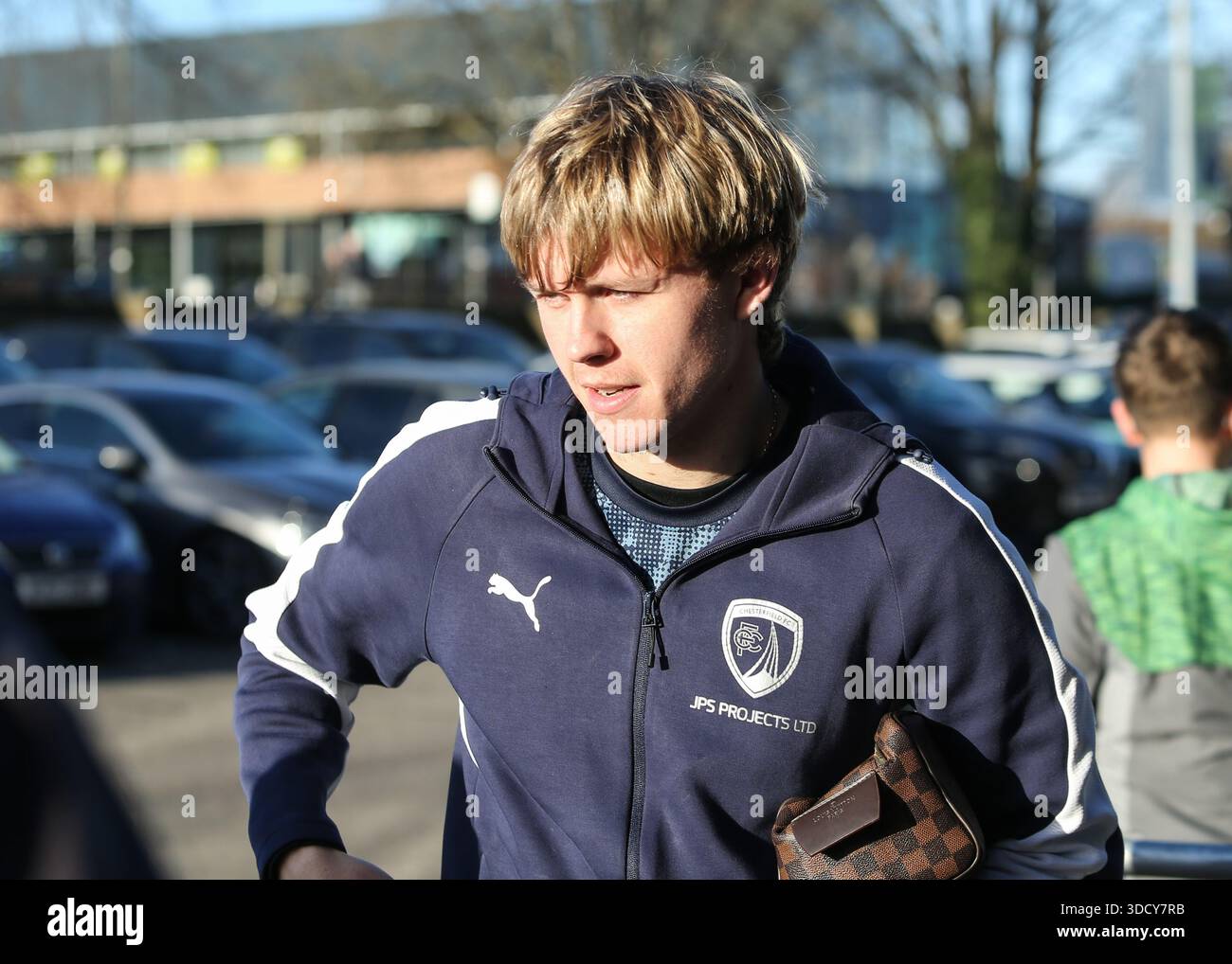 James Berry of Chesterfield arrives ahead of the Sky Bet League 2 match ...