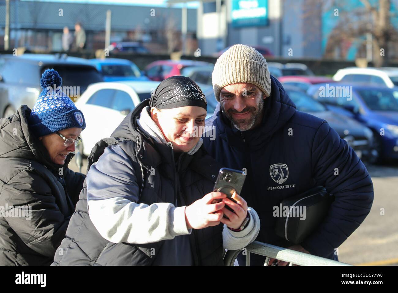 Will Grigg of Chesterfield arrives ahead of the Sky Bet League 2 match ...